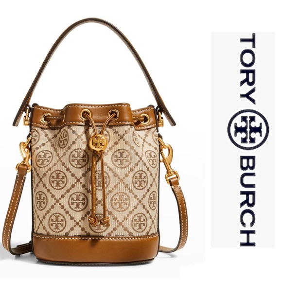 Tory Burch | Bags | Tory Burch T Monogram Jacquard Mini Bucket Bag In Hazelnut | Poshmark